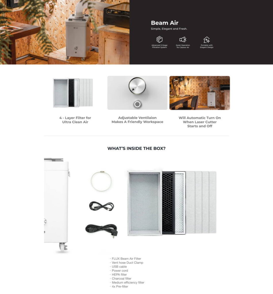 FLUX Beam Air Filter - Fume Extractor - J Tech Photonics, Inc.