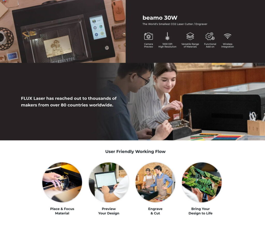 FLUX Beamo Desktop Laser Cutter & Engraver - (30W) - J Tech Photonics, Inc.